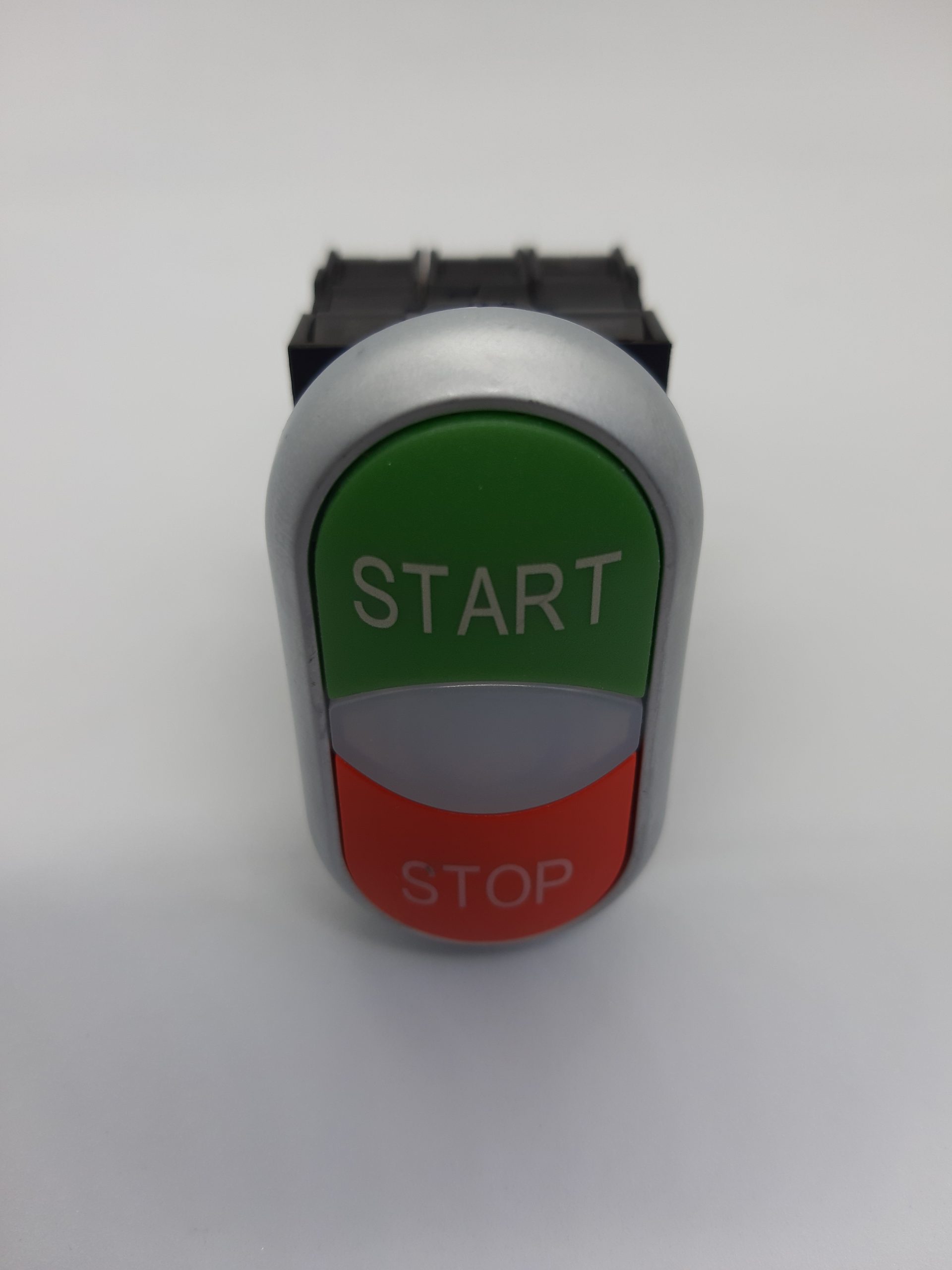 M22-DDL-GR-GB1/GB0/K11-230W 210041 PULSADOR DOBLE ROJO/VERDE START- STOP, LED BLANCO 110-220VAC ...